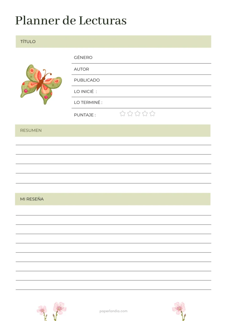💖 Planner de Lecturas - Reading Journal para descargar Gratis